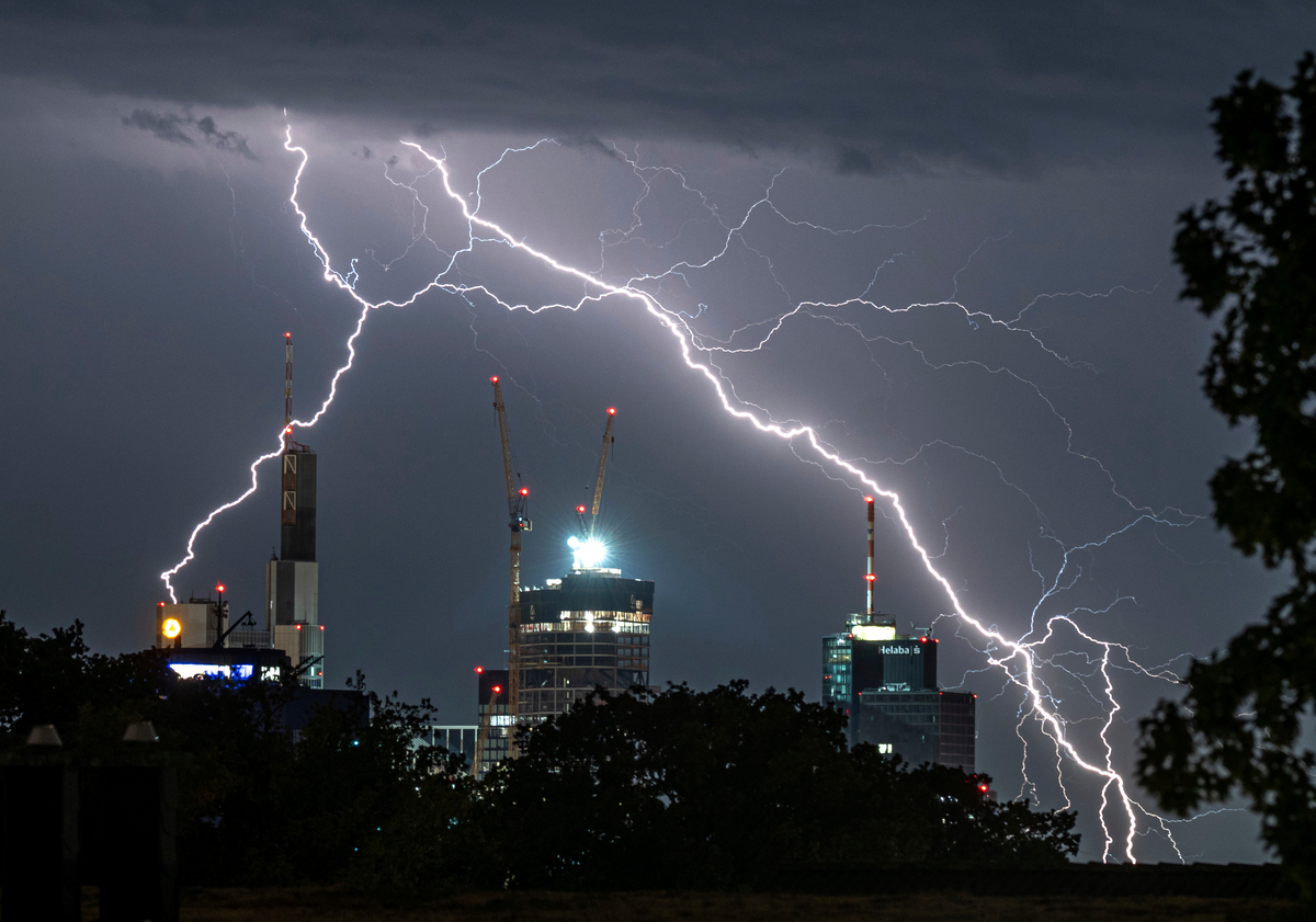 Lightning Storm Frankfurt Germany ECB Hikes Key Interest Rate To