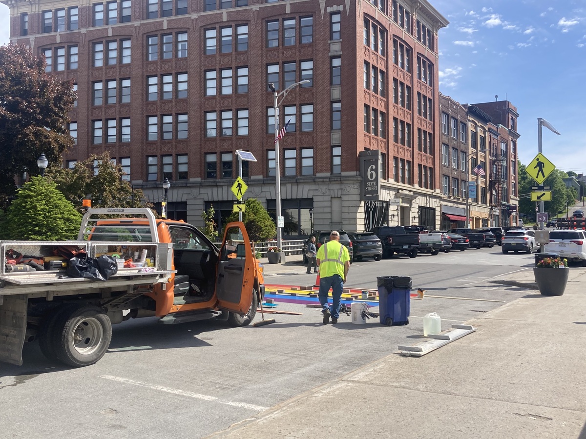 Bangor Pride crosswalk being repainted after vandals deface it